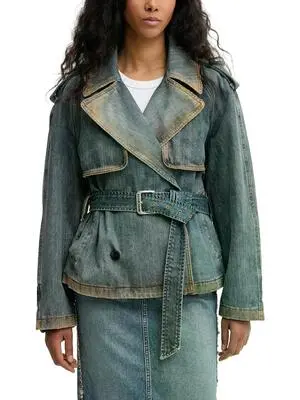 Miss Sixty Belted Double-breasted Denim Jacket - Blue