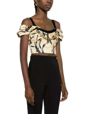Elisabetta Franchi Chain Print Cropped Top - Neutrals