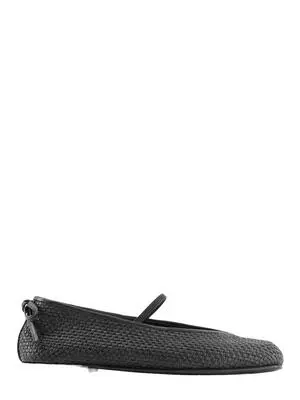 NODALETO Raffia Bow Ballet Flats - Black