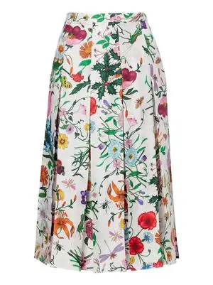 GUCCI Floral Pleated Silk Twill Mid-Length Skirt