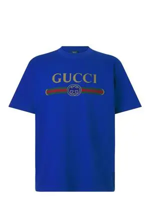 Gucci Logo Cotton And Silk Jersey T-shirt - Blue