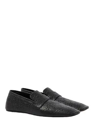 Gucci Gg Embossed Leather Loafers - Black