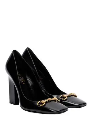 Gucci Signora Horsebit Patent Leather Pumps - Black
