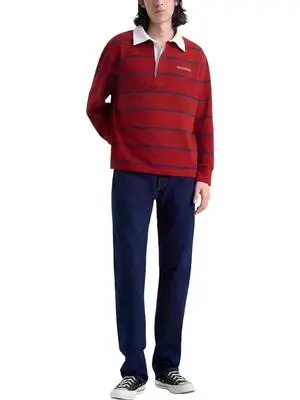 Sporty & Rich Striped Long-sleeve Polo Shirt - Red