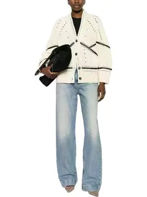Ermanno Scervino Leather-trim Buttoned Cardigan - Neutrals