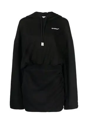 Off-White Logo Embroidered Cotton Hoodie - Black