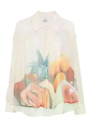 DONDE ESTEBAN Fruit Print Sheer Shirt - Neutrals