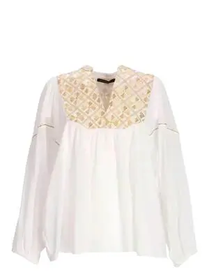Greek Archaic Kori Geometric-pattern Blouse - White