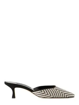 Manolo Blahnik Carolyne Metallic Woven Raffia Mules - Black
