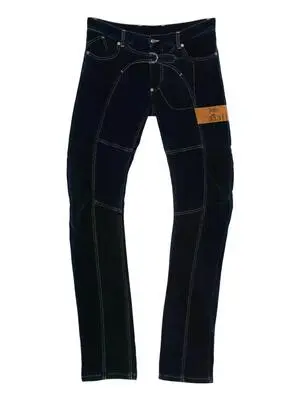 John Galliano 2000s Patchwork Belted Trousers - Blue