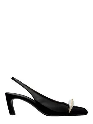 Tory Burch Tory Burch Patent Leather Pierced Slingback Heels With Metal Ring Detail Black
