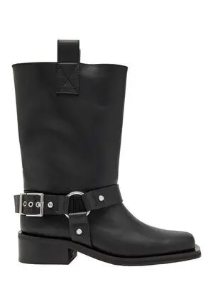 GANNI Ganni Faux Leather Mid-Calf Biker Boots Black