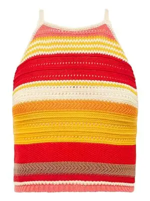 LANEUS Striped Knitted Halter Top - Red