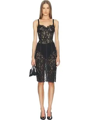 L'Agence Lace Bustier Midi Dress - Black