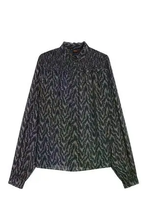 BOSS Benvylla Shirred-detail Patterned Blouse - Blue