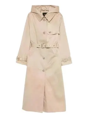 Maje Belted Cotton Trench Coat With Removable Hood - Neutrals