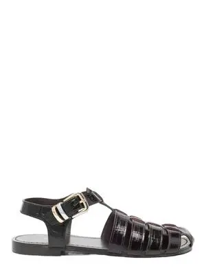 Maje Maje Flat Embossed Leather Sandals Black