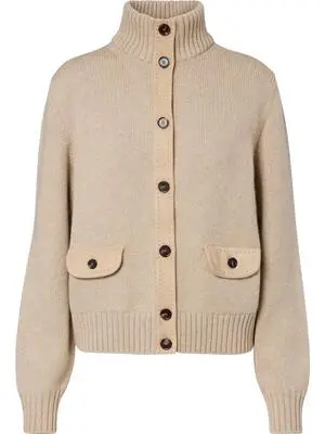 Loro Piana Parksville Cashmere Turtleneck Sweater With Suede Trim - Beige