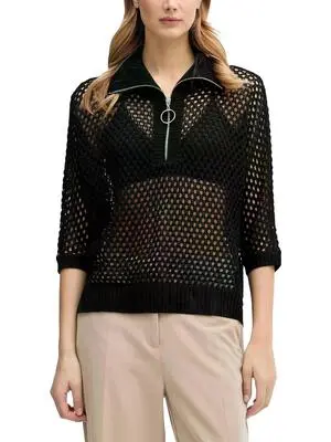 Joseph Ribkoff Open Knit Half-zip Sweater - Black