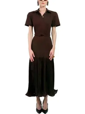 ROWEN ROSE Pleated Maxi Polo Dress - Brown