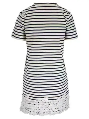 Veronica Beard Striped-pattern Lace-detail Mini Dress - Neutrals