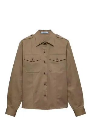Prada Chino Shirt With Classic Collar And Flap Pockets - Neutrals