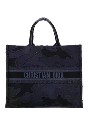 Dior Book Camouflage Embroidered Canvas Large Tote Bag - Blue