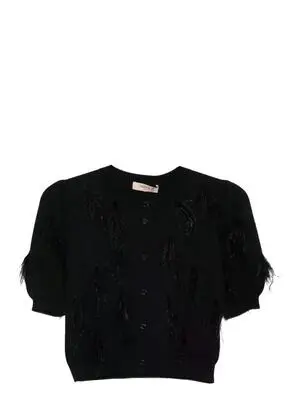 TWINSET Feather Detail Cropped Cardigan - Black