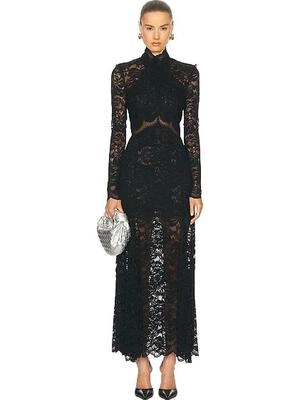 Rabanne Long Sleeve Lace Maxi Dress - Black