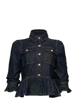 Cinq À Sept Ruffled-hem Denim Jacket - Blue