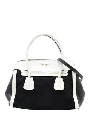 Prada Bicolor Saffiano Leather Trimmed Canvas Satchel - Black