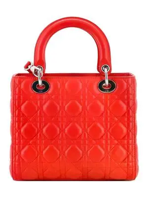 Dior Lady Bag Cannage Quilt Lambskin Medium Satchel - Red