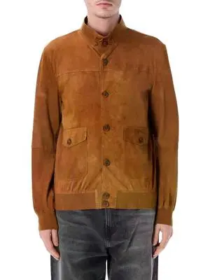 SWORD 6644 Buttoned Leather Jacket With Stand Collar - Brown
