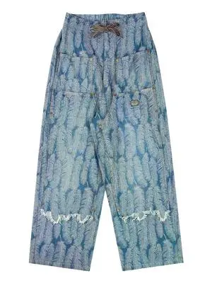 Kapital Feather-graphic Baggy Jeans - Blue
