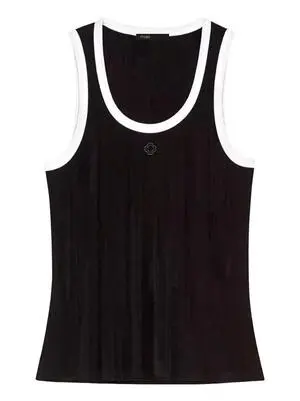 Maje Ribbed Vest Top With White Trim - Black