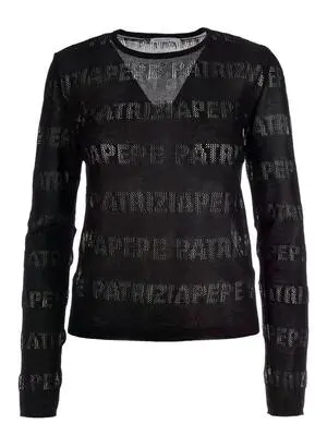 Patrizia Pepe Knitted Logo Pattern Jumper - Black