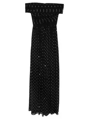 Elie Saab Off-shoulder Polka Dot Maxi Dress - Black