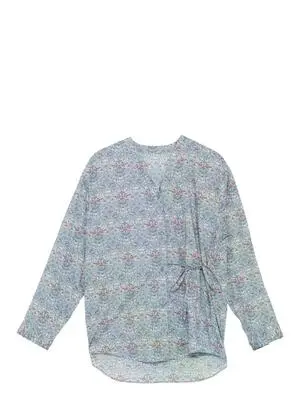 JNBY Floral V-neck Long Sleeve Blouse With High-low Hem - Blue
