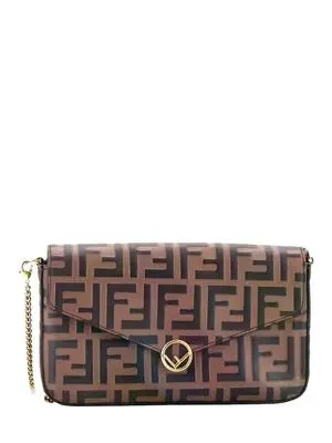 Fendi Zucca Embossed Leather Clutch Bag With Chain Strap - Brown