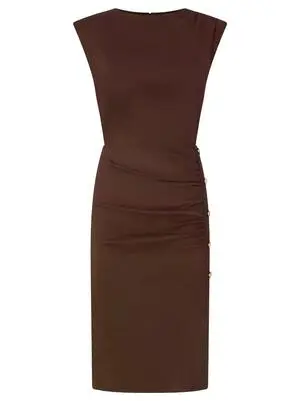 Pinko Ruched Button Detail Dress Brown