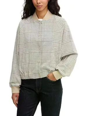 Marc O'polo Checked Bomber Jacket With Ribbed Trims - Neutrals