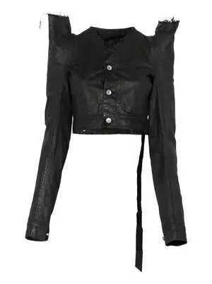 Rick Owens Cropped Frayed Jacket - Black