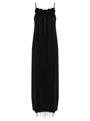 JIL SANDER Floral Appliqué Fringed Dress - Black
