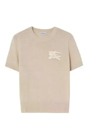 Burberry Burberry Knitted Wool Cotton Crewneck Top With Equestrian Knight Design Neutrals