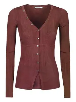 Patrizia Pepe Ribbed Knit V-neck Cardigan - Brown