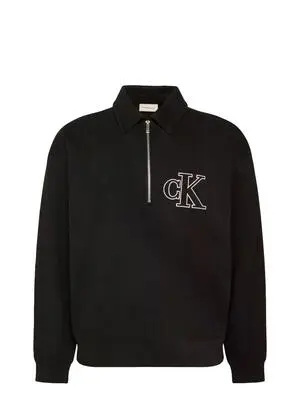 Calvin Klein Zipped Collared Polo Shirt - Black