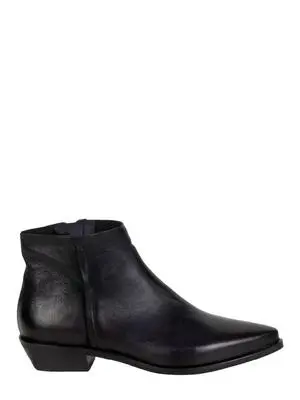 IMMA Square Toe Leather Boots With Zip Fastening And Block Heel - Black