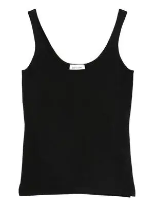 Soft Goat Sleeveless Scoop Neck Top - Black