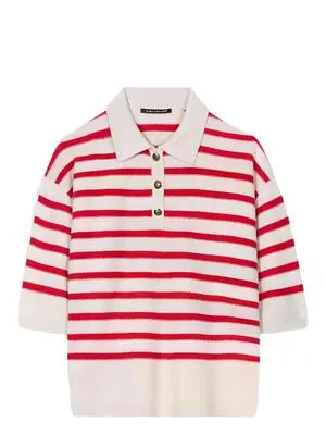 LUISA CERANO Striped Polo Top - Neutrals