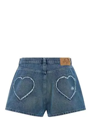 Moschino Heart-embroidered Denim Shorts - Blue